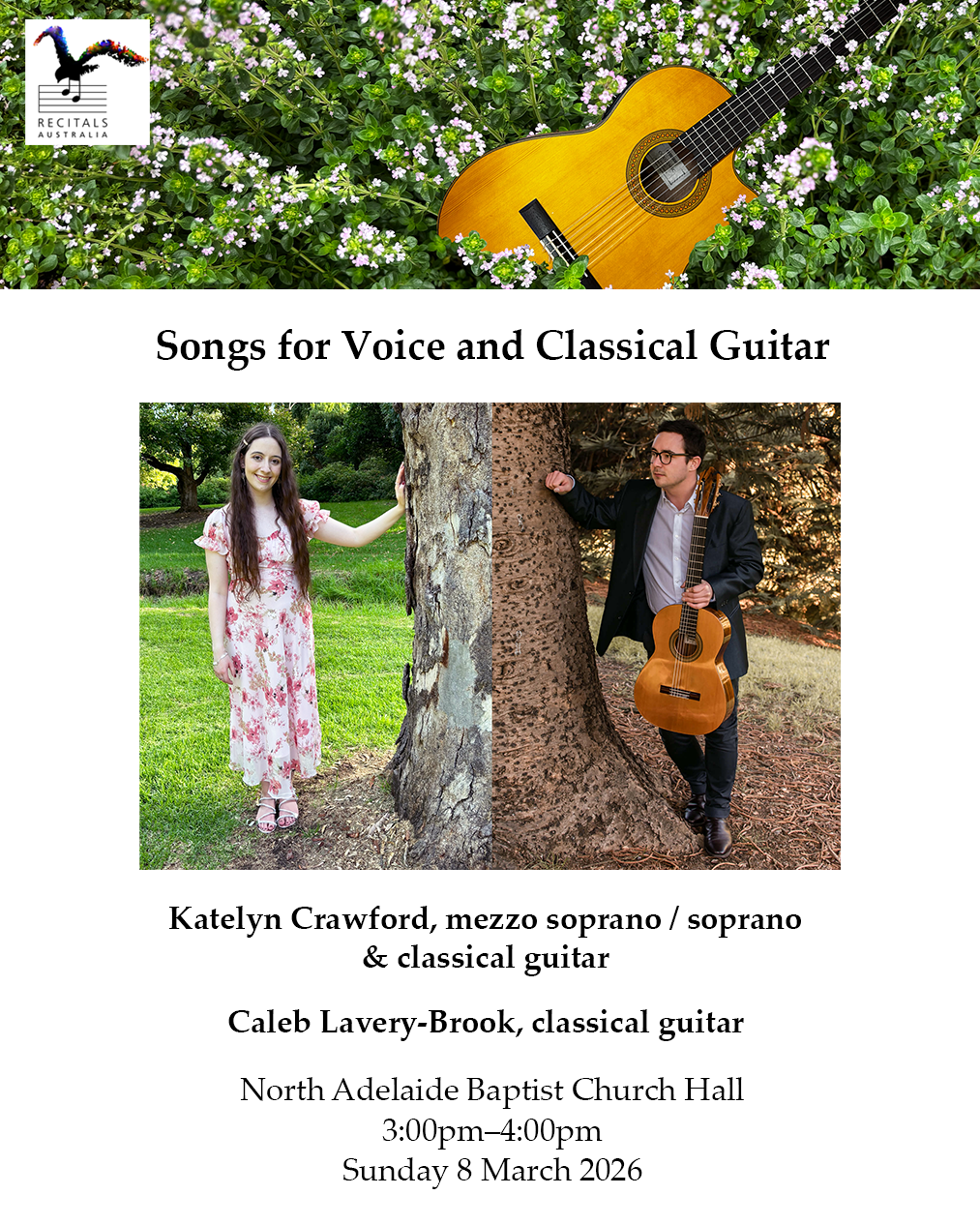 8 March 2026 - Songs for Voice and Classical Guitar — Recitals Australia