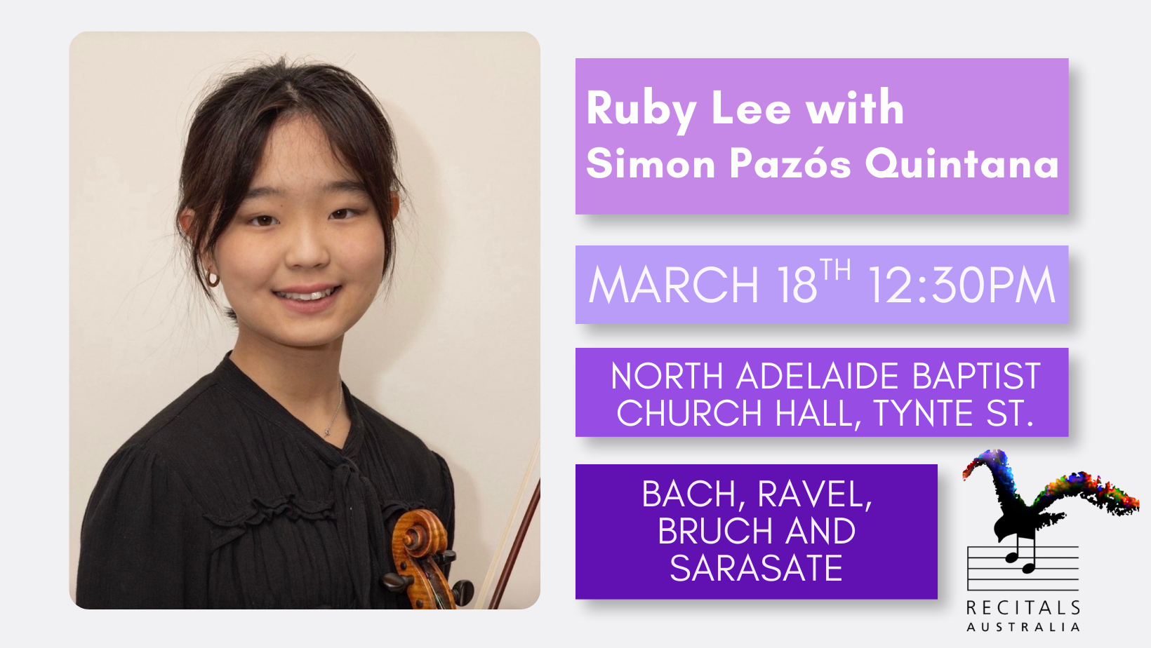 18 March 2026 - Ruby Lee (Violin) — Recitals Australia